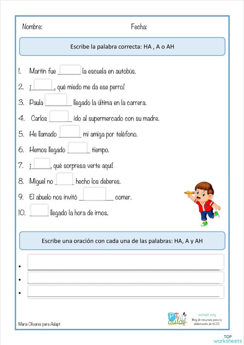 uso a, ha, ah. Ficha interactiva | TopWorksheets