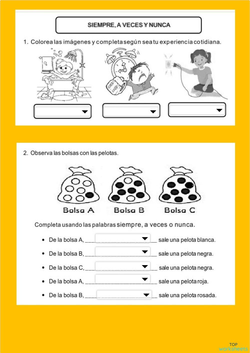 Probabilidad: siempre, a veces o nunca 1. Ficha interactiva | TopWorksheets