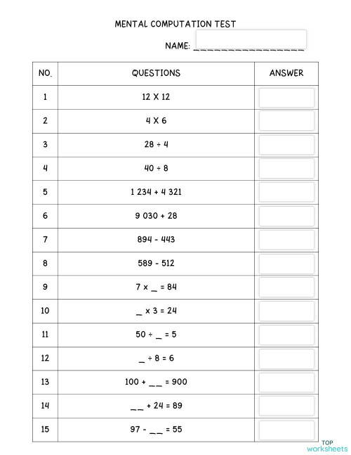 Testing MCT Y6. Interactive worksheet | TopWorksheets