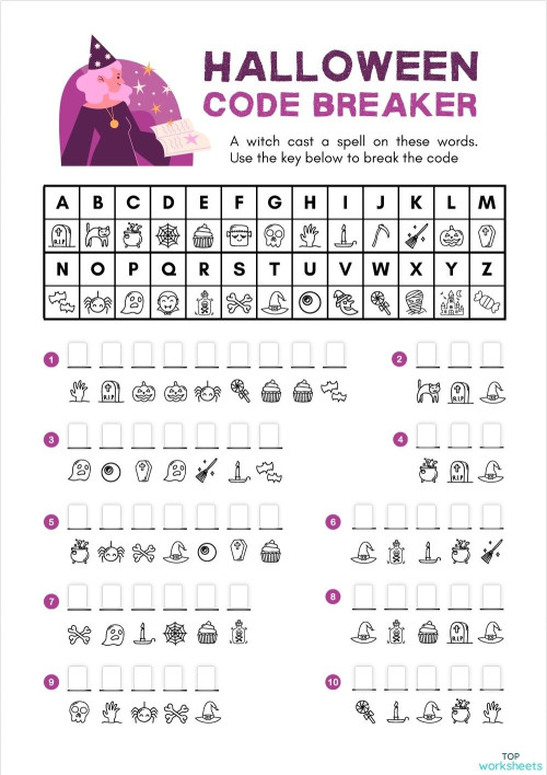 Halloween code breaker. Interactive worksheet | TopWorksheets