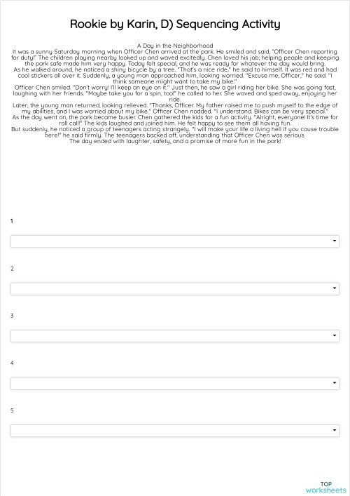 Rookie by Karin, D) Sequencing Activity. Interactive worksheet ...