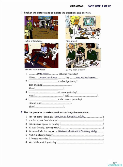 Simple Past Tense (To Be). Interactive worksheet | TopWorksheets