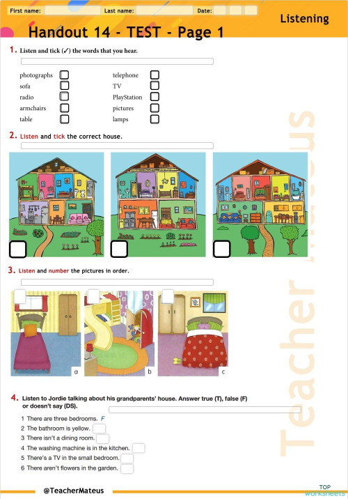 Handout 14 - TEST - Page 1 - Listening. Interactive worksheet ...