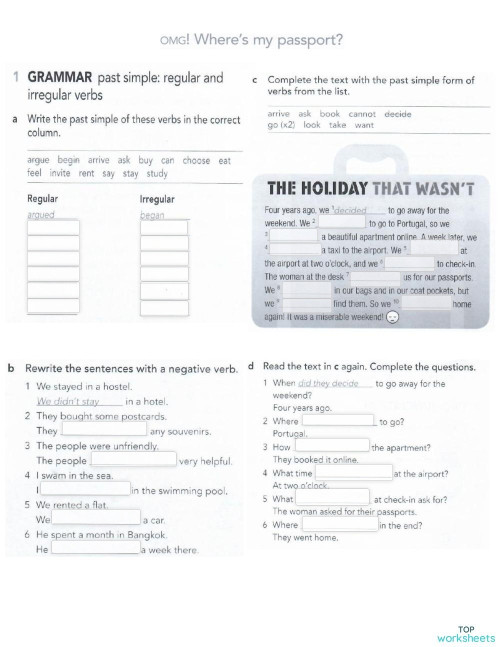 ACTIVITY 4-GRAMMAR AND VOCABULARY (SIMPLE PAST AND HOLIDAYS VOCABULARY ...