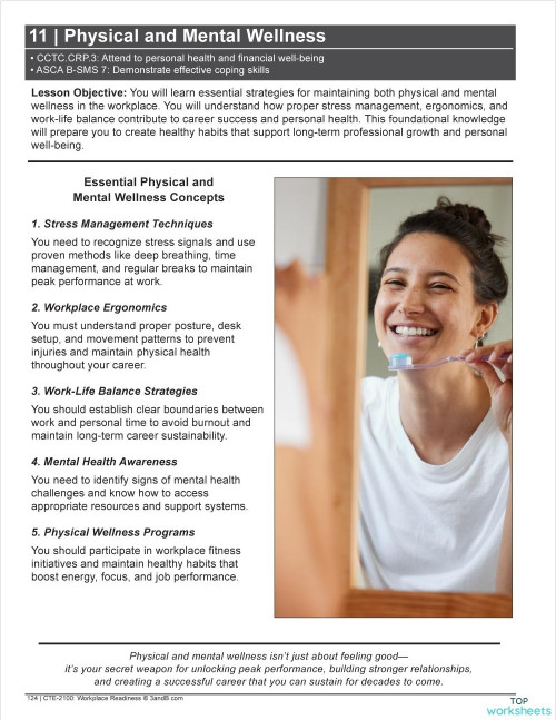 11 | Physical and Mental Wellness - Handout. Interactive worksheet ...