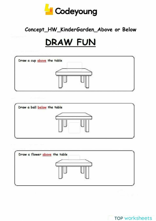 Above below. Interactive worksheet | TopWorksheets