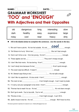 Too-Enough. Interactive worksheet | TopWorksheets