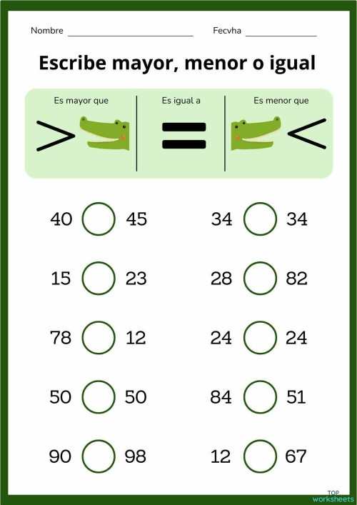 Mayor, menor, igual que. Ficha interactiva | TopWorksheets