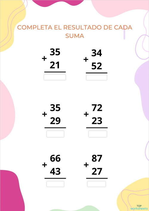 Completa las sumas. Ficha interactiva | TopWorksheets