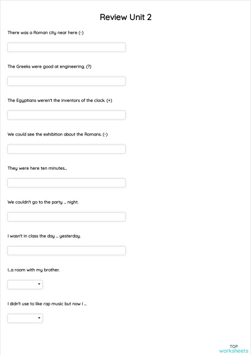 Review Unit 2. Interactive worksheet | TopWorksheets