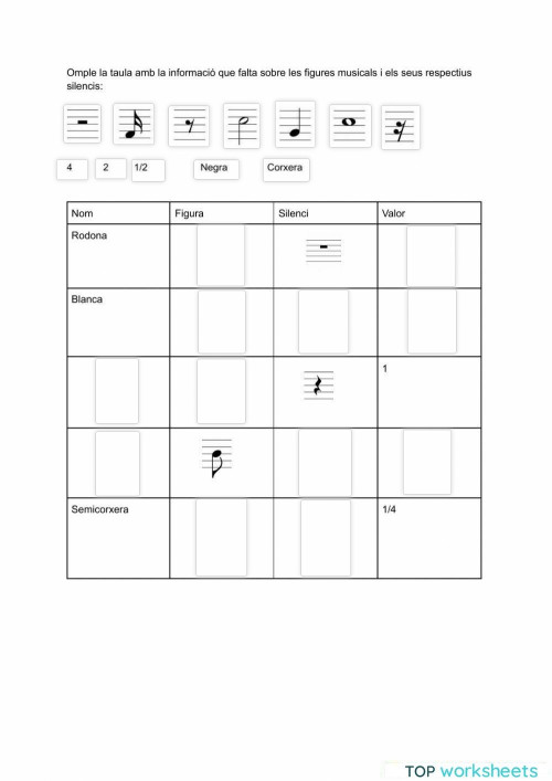 Taula figures i silencis. Fitxa interactiva | TopWorksheets