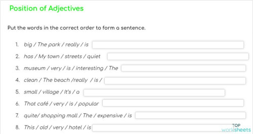 Primary- Position of adjectives. Interactive worksheet | TopWorksheets