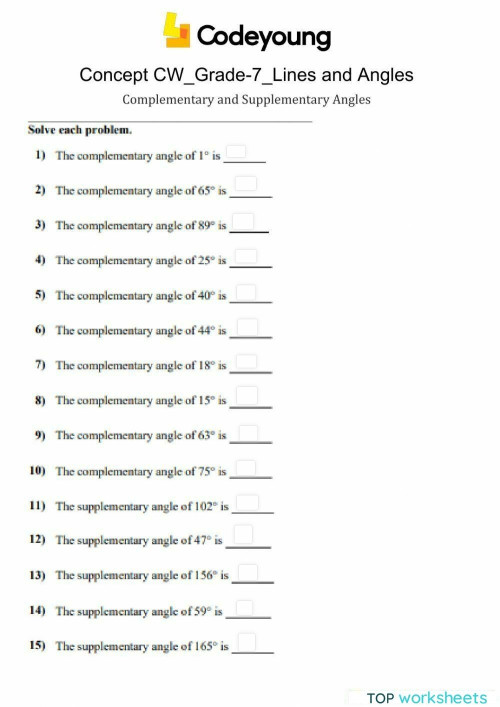 Complementary and Supplementary Angles Concept CW interactive ...