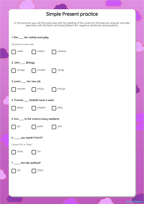 Simple Present practice. Interactive worksheet | TopWorksheets
