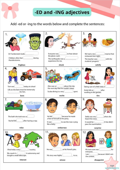 ED and ING adjectives. Interactive worksheet | TopWorksheets