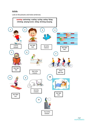 Present continuos with different actions. Interactive worksheet ...
