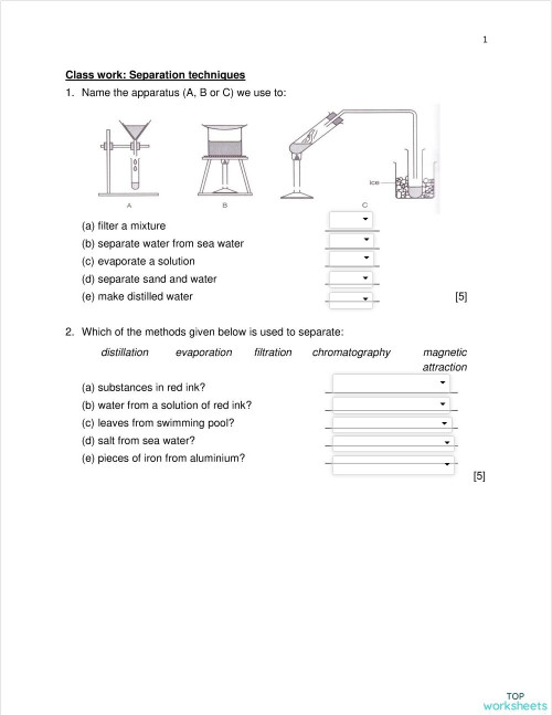 Method of separation Yr 7. Interactive worksheet | TopWorksheets