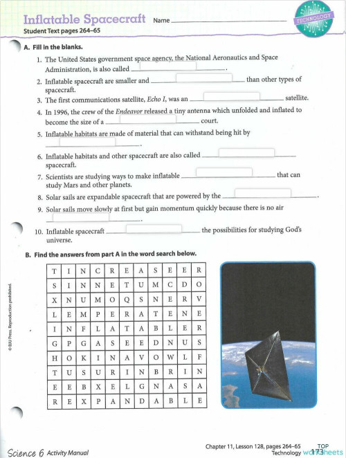 Lesson 128: Inflatable Spacecraft Part A Pg 173. Interactive worksheet ...