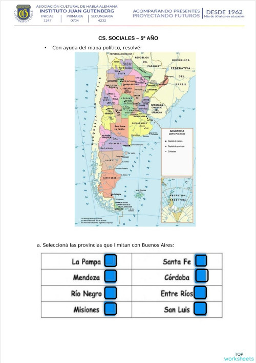 ARGENTINA - MAPA POLÍTICO. Ficha interactiva | TopWorksheets
