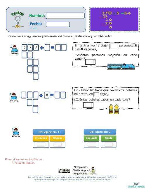 División: fichas interactivas y ejercicios online | TopWorksheets