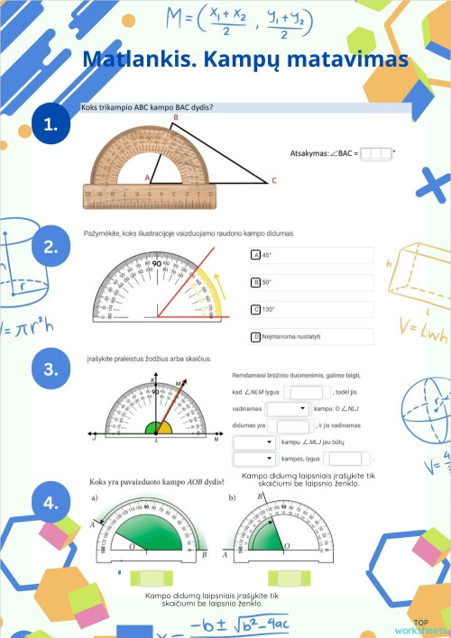 Matlankis. Kampų matavimas. Interactive worksheet | TopWorksheets