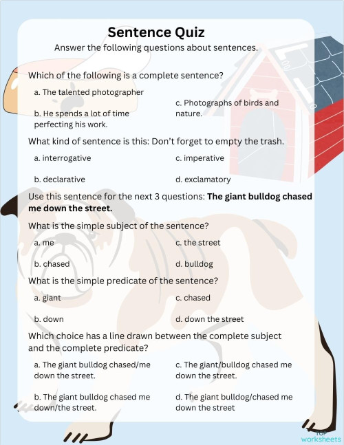 Sentence Quiz. Interactive worksheet | TopWorksheets