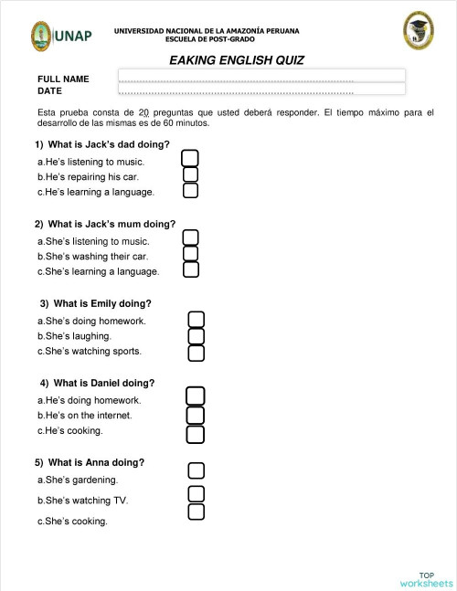 Listening 3 unidad quiz. Interactive worksheet | TopWorksheets