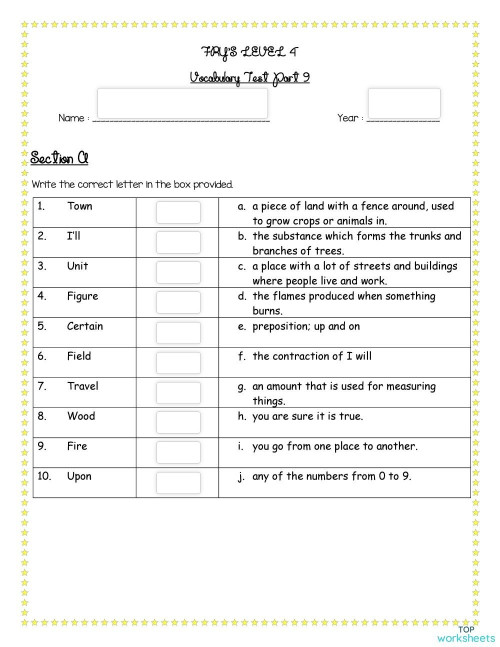 Vocabulary Level 4 Part 10. Interactive worksheet | TopWorksheets