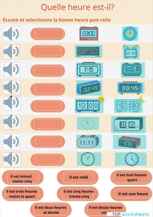 L'heure. Fiche interactive | TopWorksheets