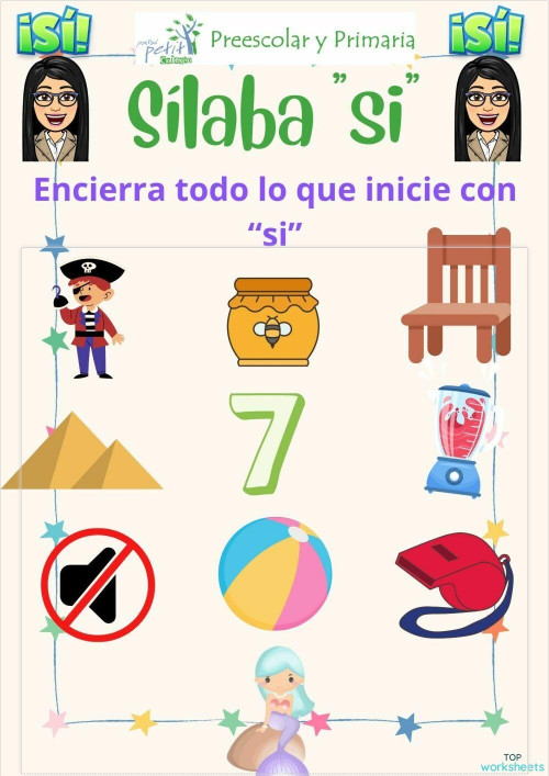 Tarea Sílaba "Si". Ficha interactiva | TopWorksheets