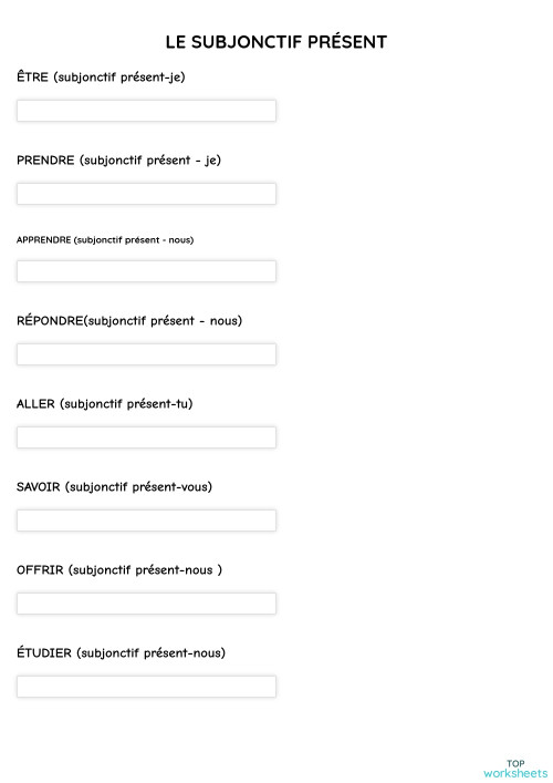 LE SUBJONCTIF PRÉSENT. Fiche interactive | TopWorksheets