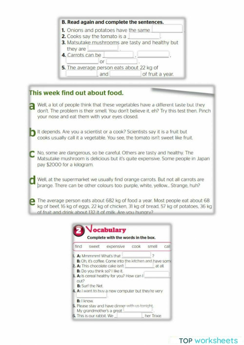 Food Facts (Full Blast-1). Interactive worksheet | TopWorksheets