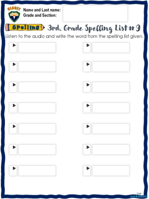 3rd. grade. Spelling 9. Interactive worksheet | TopWorksheets