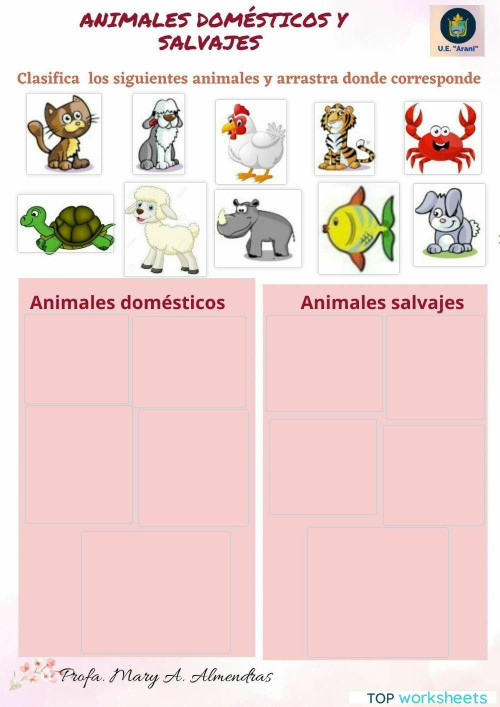 Animales domésticos y salvajes. Ficha interactiva | TopWorksheets