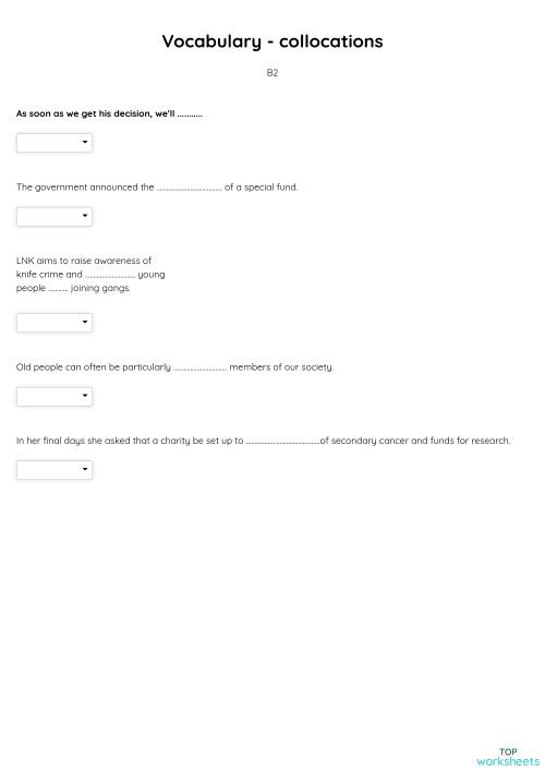 Vocabulary - collocations. Interactive worksheet | TopWorksheets