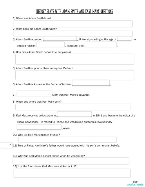 History Slays with Smith and Marx Questions. Interactive worksheet ...