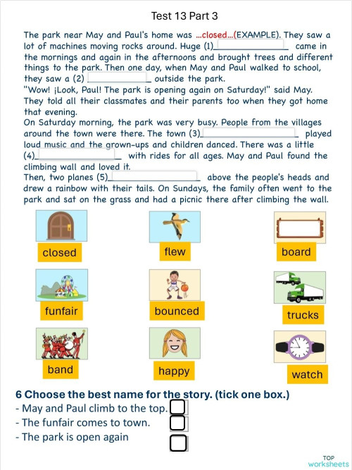 Park Reading. Interactive worksheet | TopWorksheets