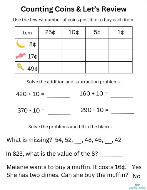 Counting Coins & Let’s Review. Interactive worksheet | TopWorksheets
