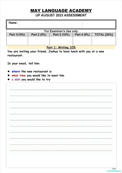 UP August 2023 Assessment UP19-21. Interactive worksheet | TopWorksheets