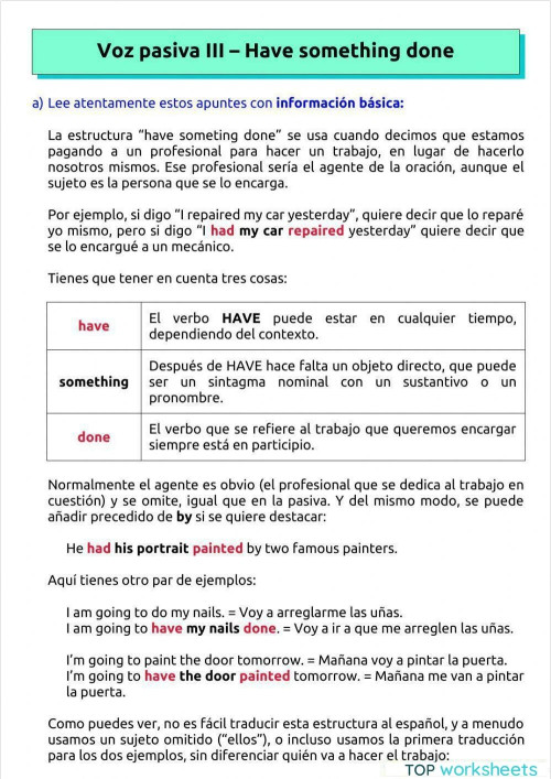 Passive voice III - Have something done. Ficha interactiva | TopWorksheets