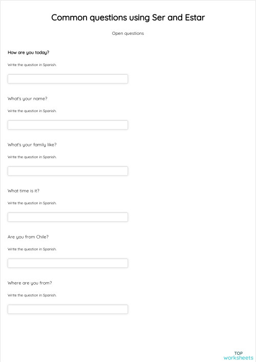 Common questions using Ser and Estar. Ficha interactiva | TopWorksheets