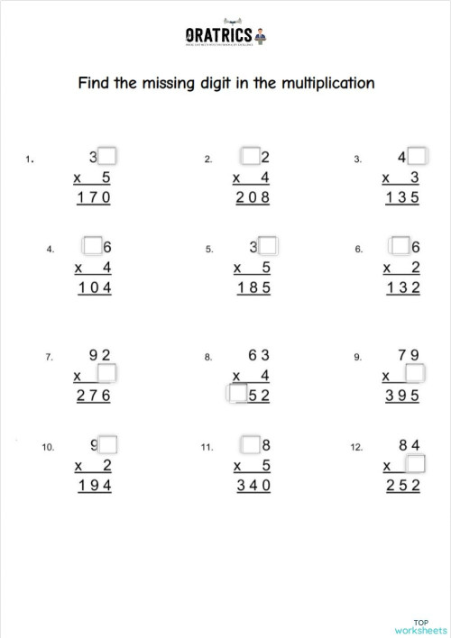 Multiplication OO. Interactive worksheet | TopWorksheets