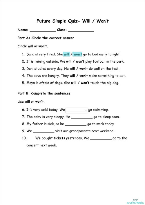 Future Simple. Interactive worksheet | TopWorksheets