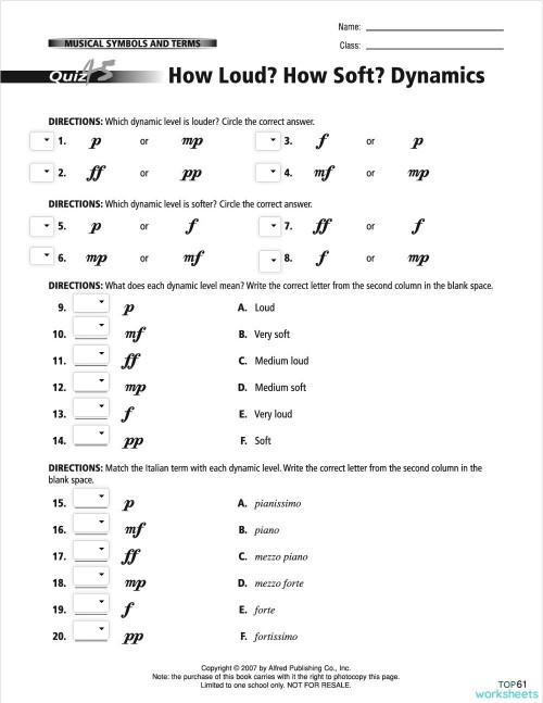 Music Symbols and Terms. Interactive worksheet | TopWorksheets