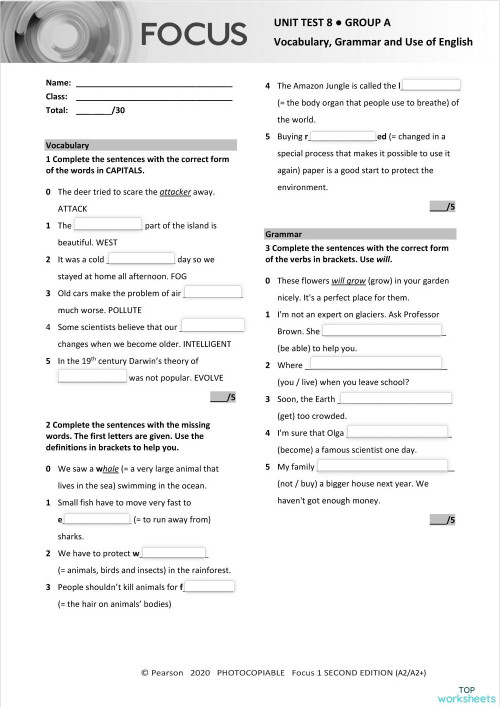 Focus 1 Unit 8. Interactive worksheet | TopWorksheets