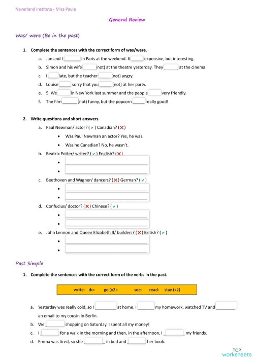 General Review- Past Simple. Interactive worksheet | TopWorksheets