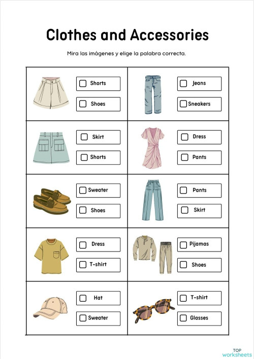 Clothes and accessories. Ficha interactiva | TopWorksheets