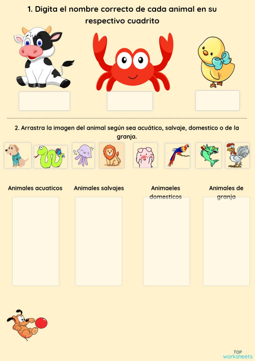Animales: fichas interactivas y ejercicios online | TopWorksheets