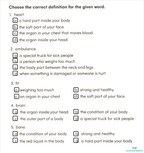 Body and health 2. Interactive worksheet | TopWorksheets