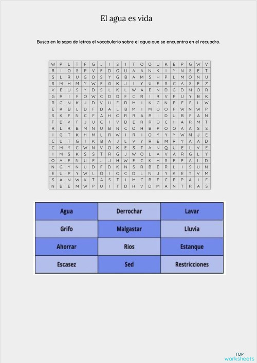 Sopa de letras del agua. Ficha interactiva | TopWorksheets